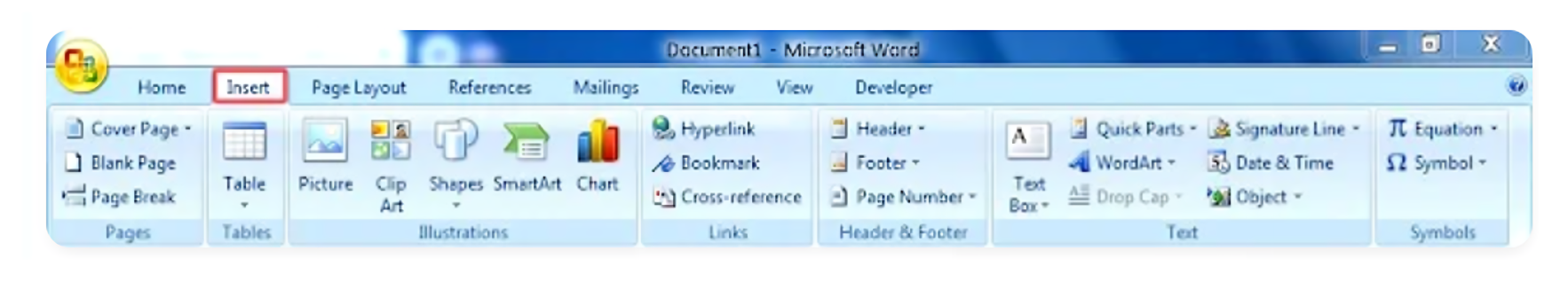 How to Use Insert Menu in MS Word 2007 - Pexam: Your Selection Partner